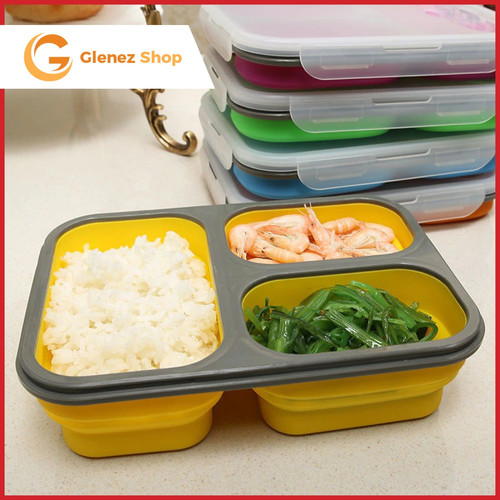 Jual Kotak Makan/Lunch Box/Tempat Bekal Makanan Silikon Silicon 3 Sekat ...