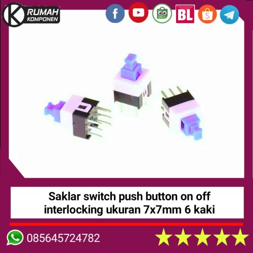 Jual Saklar switch push button on off interlocking ukuran 7x7mm 6 kaki ...