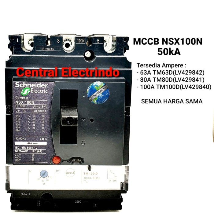Jual MCCB NSX 100N 3p 63A,80A,100A. Schneider. - Kota Tangerang - central electrindo | Tokopedia