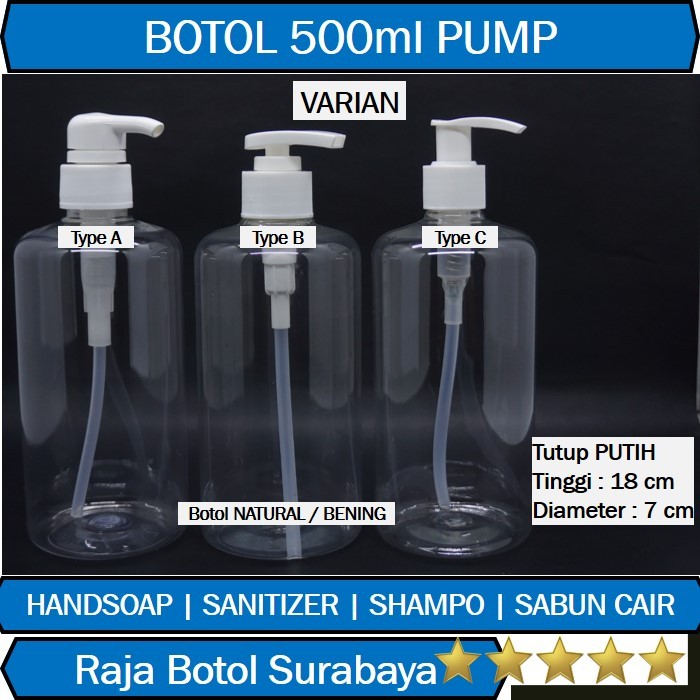Jual Botol 500ml Handsanitizer Gel Handsoap Pump 500 ml Botol HS500 ...