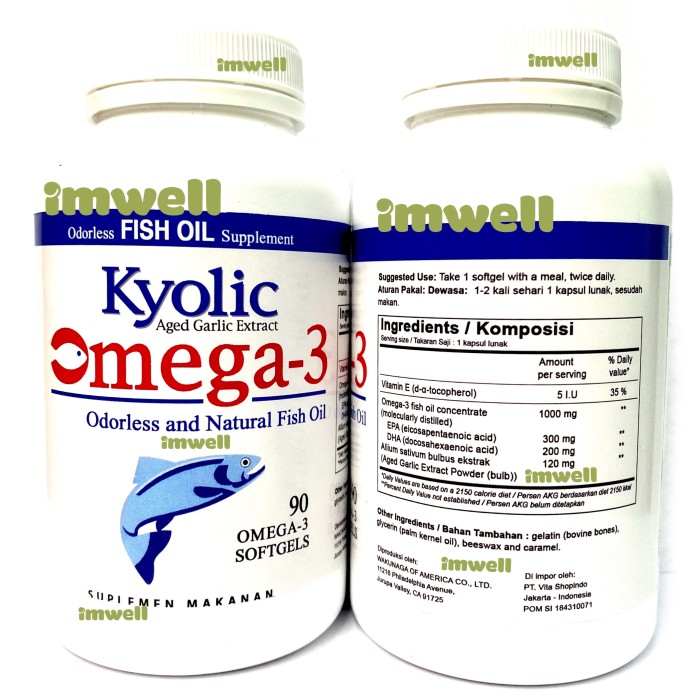 Jual Kyolic Garlic Extract Omega 3 Fish Oil 1000mg (90) - ORI - Jakarta ...