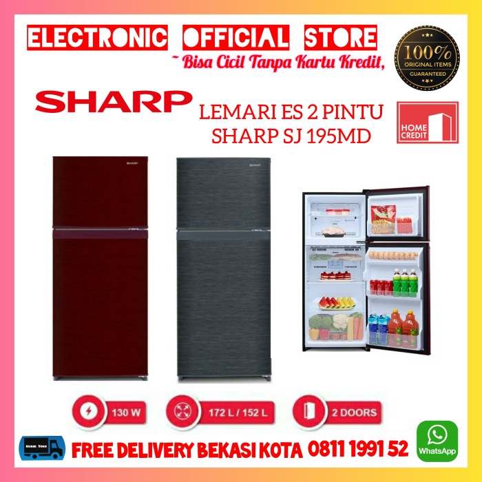 Jual KULKAS 2 PINTU SHARP SJ 195 SJ195MD 132 WATT KAPASITAS 172 LITER ...