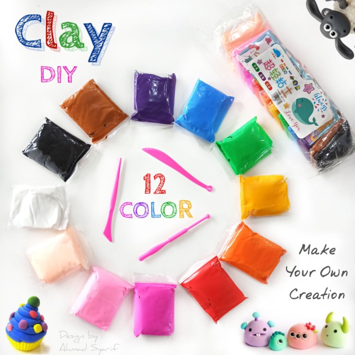 Jual NEW 12 COLOUR POLYMER CLAY (IMPORT) - Mainan clay - SOUVENIR ULTAH ...
