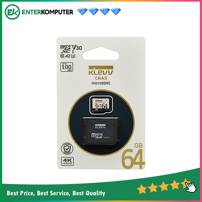 KLEVV MicroSD CRAS 100MB/S 64GB Class 10 A2 V30 UHS-I U3 - K064GUSD6U3-CA (With SD Adaptor ...