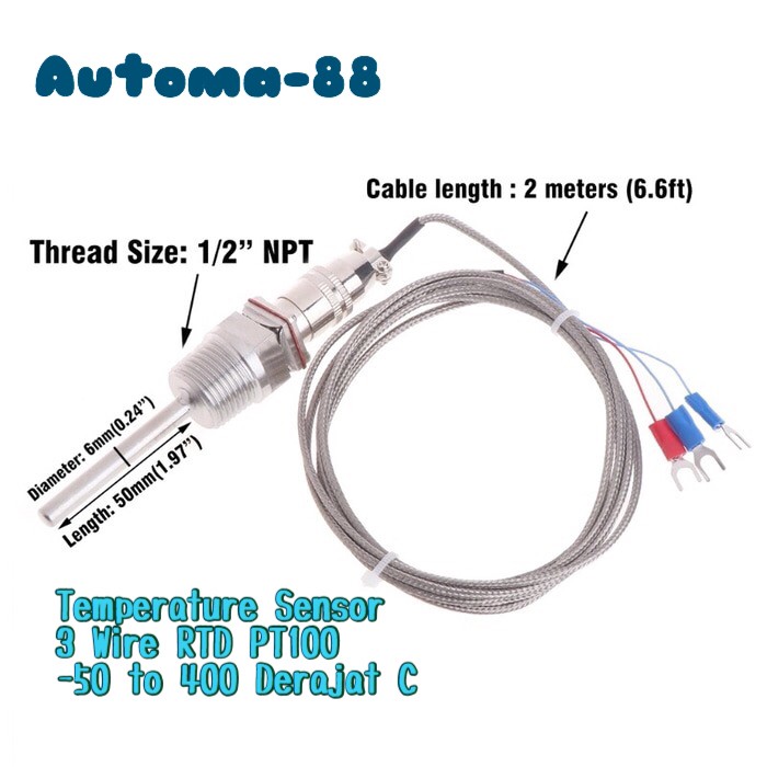 Jual RTD PT100 1/2 NPT PT-100 Temperature Sensor Probe 50mm 5cm 3 Wire ...