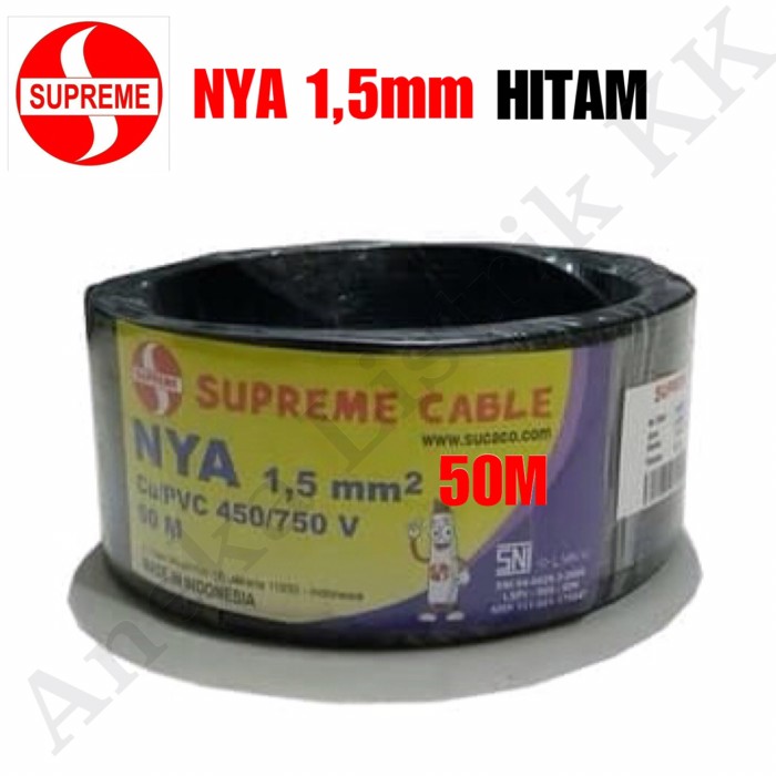 Jual SUPREME NYA 1,5mm 50M KABEL TUNGGAL 1.5mm 50Meter 1.5 mm 1,5 mm HITAM - Jakarta Pusat ...