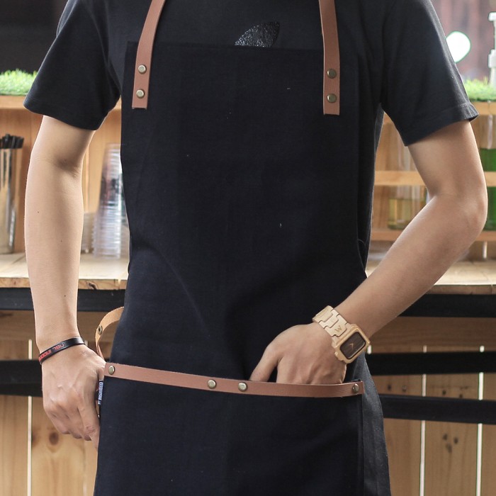 Jual Apron Canvas and Synthetic Leather (Celemek), Barista/chef (Black ...