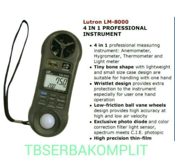 Jual Lutron LM-8000 4 in 1 Anemometer Humidity Light Lux Meter LM-8000A ...