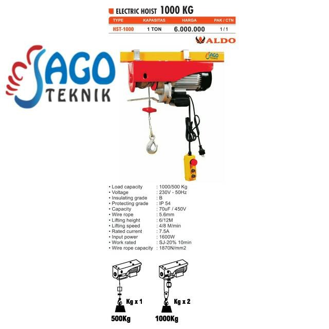 Jual Electric Hoist / Katrol Otomatis 1000kg / Katrol 1 Ton - Kota ...