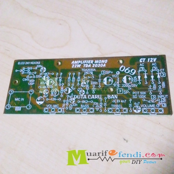Jual PCB Speaker Aktif Mono Mic Bass treble volume dan Amplifier 22Watt ...