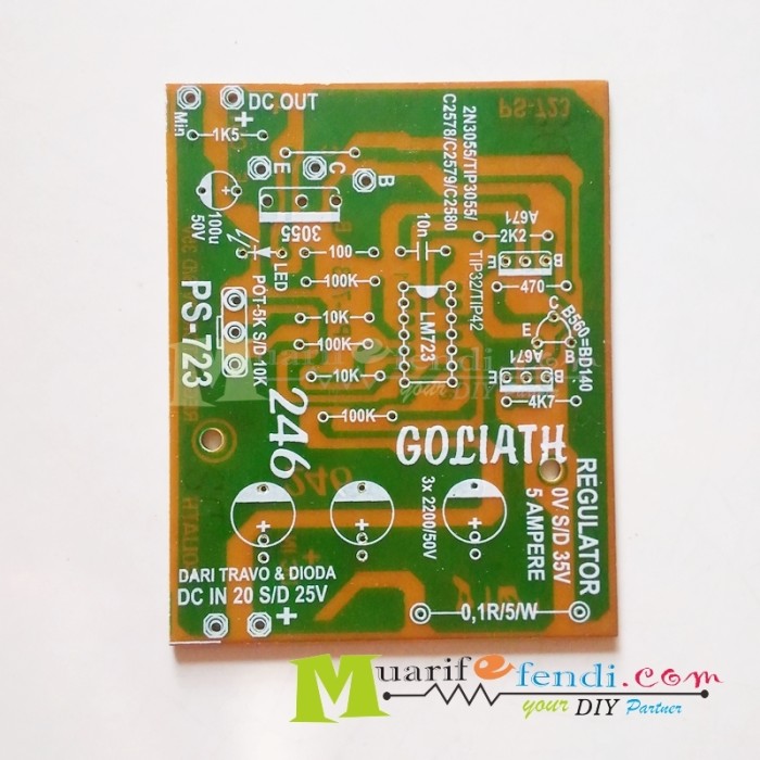 Jual PCB Adjustable voltage Regulator LM723 0-35 volt 5Ampere non CT ...