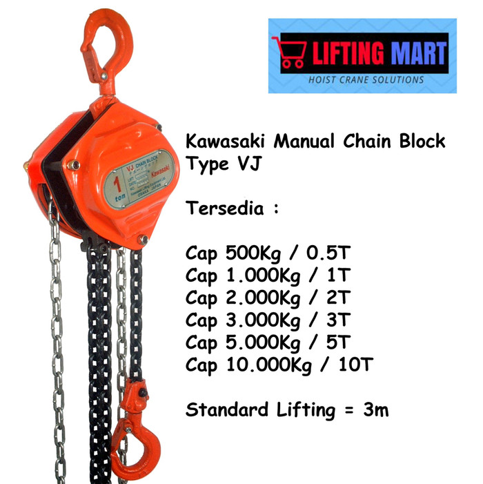 Jual Takel . Katrol . Chain Block Kawasaki VJ Cap 500Kg/0.5T Lifting 3m ...