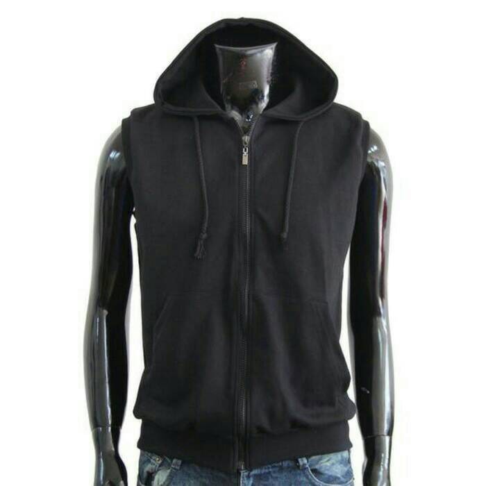 Jual Jaket Hoodie Tanpa Lengan Sleeveless Hoodie Vest Hoodie Hitam ...