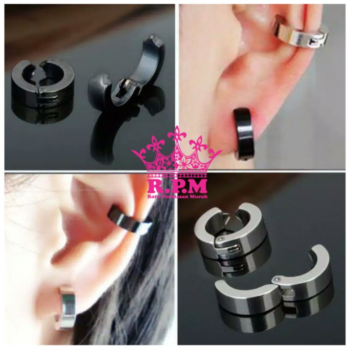 Jual Tindik Pria Anting Earing Jepit Cowok Titanium Black Silver ...