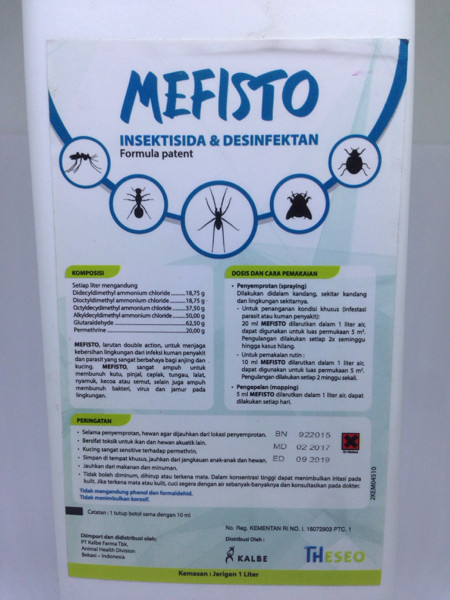 Jual mefisto 1 liter disinfektan kandang plus pembasmi kutu - Kota ...