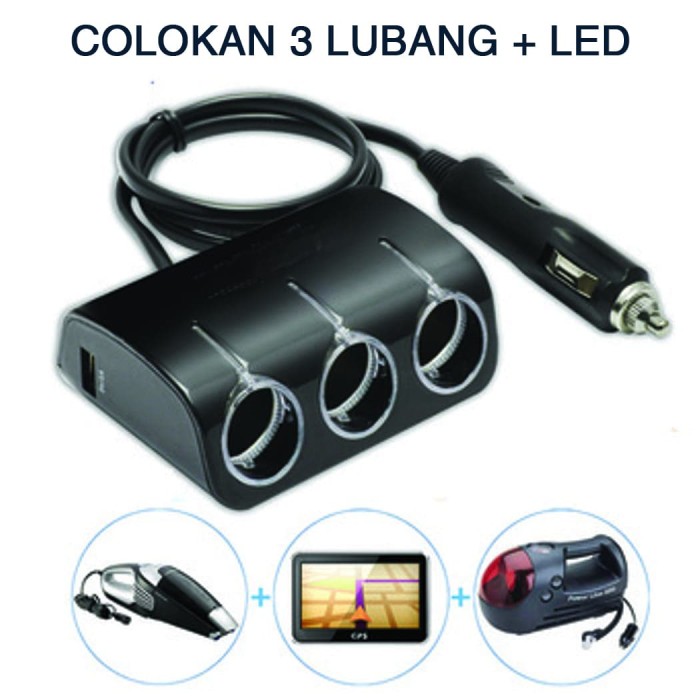 Jual Colokan LIGHTER ROKOK 3 LUBANG usb charger TRIPLE SOCKET CIGGARATE ...