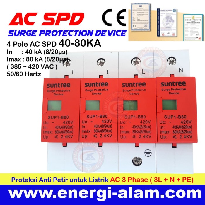 Jual Anti Petir PLN 3 Phase 385V AC 40-80kA Surge Arrester Protector ...