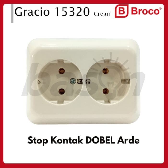 Jual BROCO Gracio 1532011 Double Socket Outlet 16A 250V Cream | Stop ...