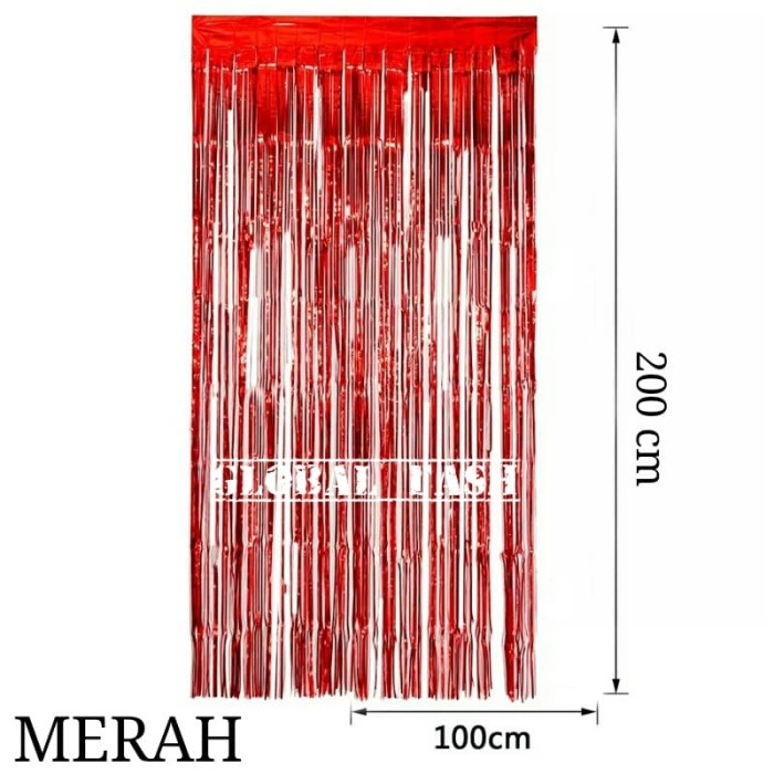 Jual backdrop foil merah/ tirai rumbai / foil fringe curtain / tirai ...