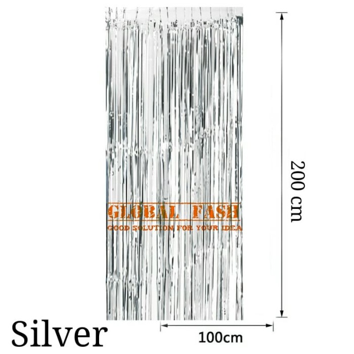 Jual backdrop foil silver/ tirai rumbai / foil fringe curtain / tirai ...