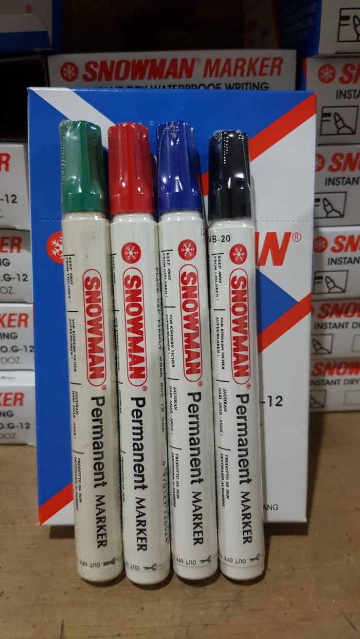 Jual Spidol Snowman Permanent Marker 4 warna (Hitam,Biru,Merah,Hijau ...