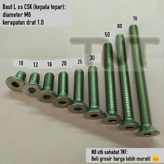 Jual Baut L stainless m6x25 CSK drat 1.0 ss 304 / L kepala tepar ss m6 ...
