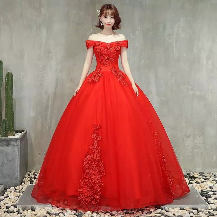 Jual Baju Gaun Pengantin Merah Red Dress China Korea Wedding Gown ...