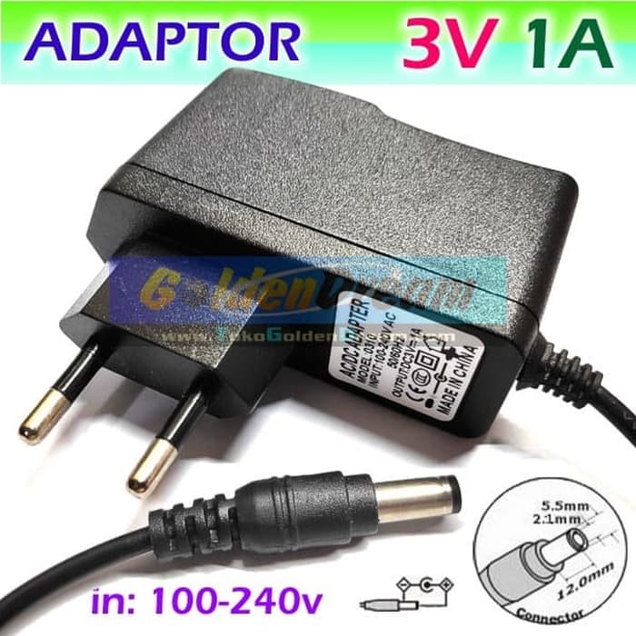 Jual Adaptor DC 3v 1A in: 220v AC Catu Daya Power Supply 3 volt 1000mA ...