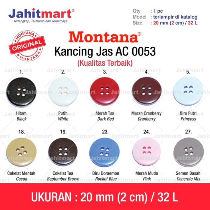 Jual Kancing Jas AC 0053 Ukuran 20mm / 32L - Jakarta Utara - jahitmart ...