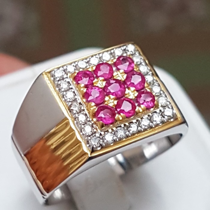 Jual D132 cincin perak silver ruby rubi dan intan berlian diamond no 20 ...