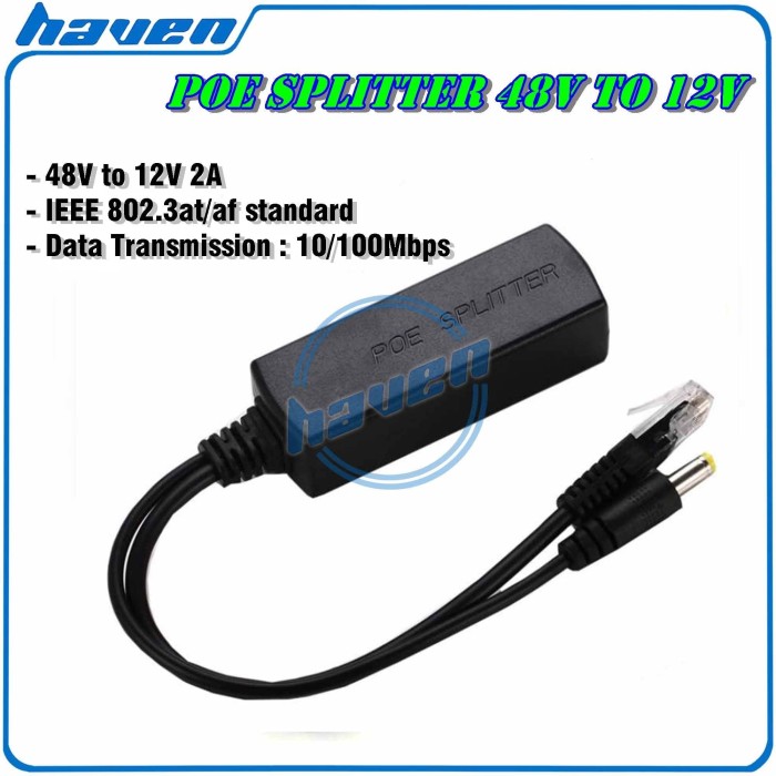 Jual POE SPLITTER 48V to 12V,2A FOR IP CAMERA / POE SWITCH CCTV - Kota ...