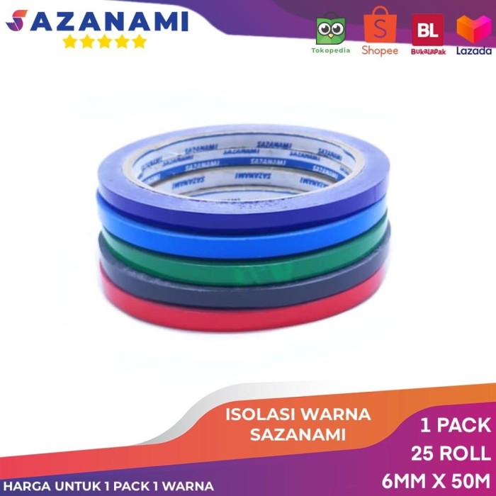 Jual 1 PACK 25 ROLL ISOLASI WARNA 6MM X 50M SAZANAMI SELOTIP LAKBAN ...