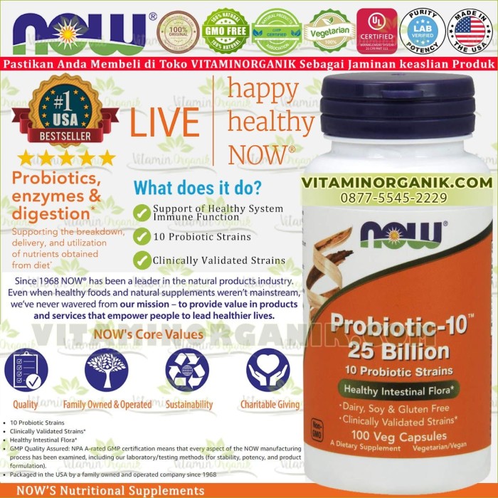Jual Probiotik / Probiotic NOW 10 Strain 25 Billion 100 Veg Capsules ...
