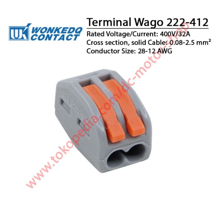 Jual WAGO Connector 2 Wire 222-412 Compact Terminal Block Lever Cage ...