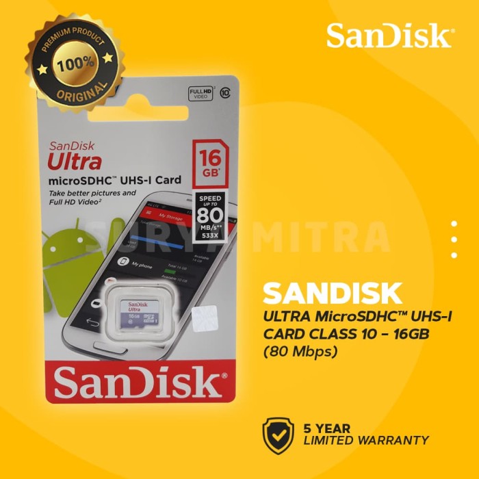Jual SANDISK ULTRA MICROSD 16GB 80MB/S MICROSDHC UHS-I MICRO SD CLASS ...