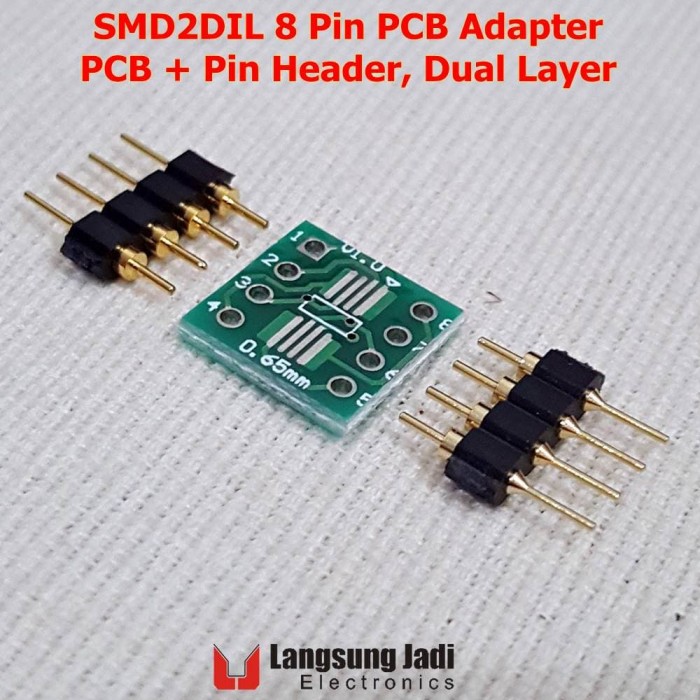 Jual SMD to DIL 8 Pin Adapter PCB + Gold-Plated Pin Header - Dual Layer ...