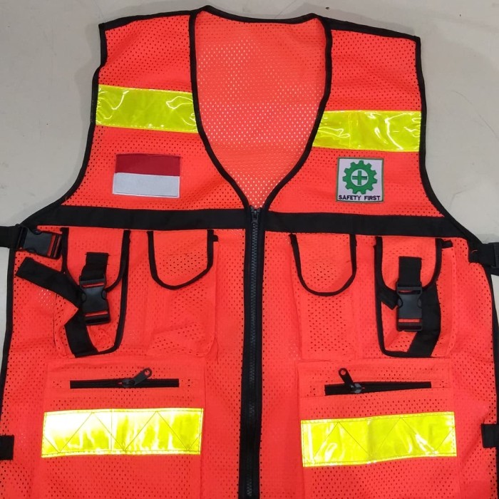 Jual Rompi Safety jaring 6 kantong orange+bordir logi k3 dan merah ...