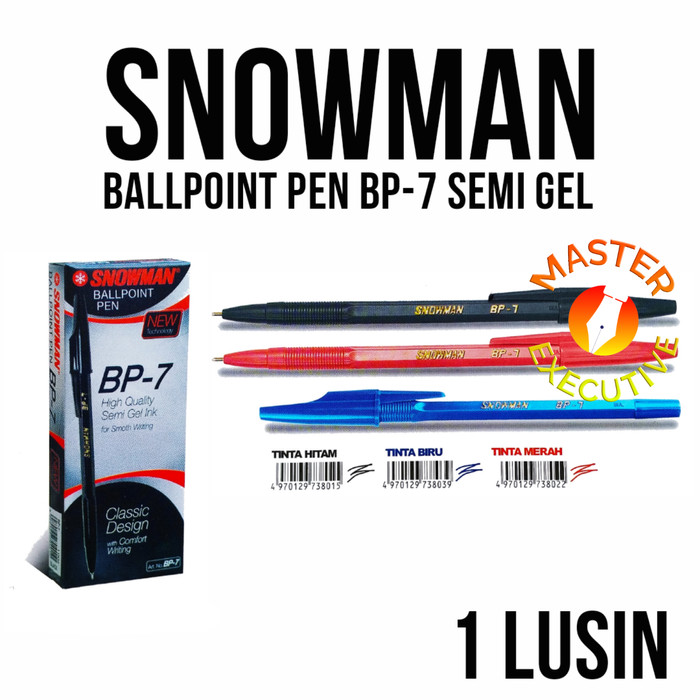Jual Snowman BP-7 Ballpoint Pen Semi Gel 0.7 mm - Bolpen Hitam Biru ...
