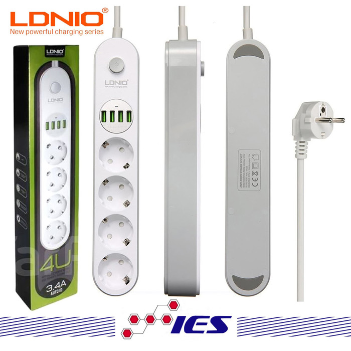 Jual Colokan Listrik 4 Port + USB 4 Port 3,4A Auto ID LDNIO SE4432 ...