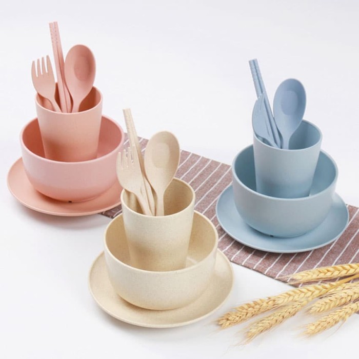 Jual Tableware Set 6 pcs - Alat Makan Set Jerami Mangkok Gelas Sendok ...