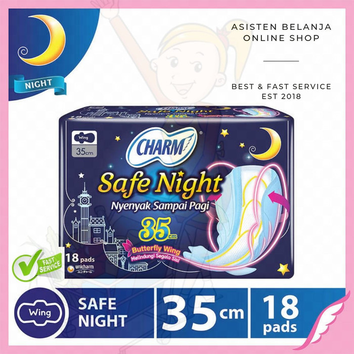 Jual CHARM Safe Night 35 cm (18 Pads) Butterfly Wing Pembalut Malam isi ...