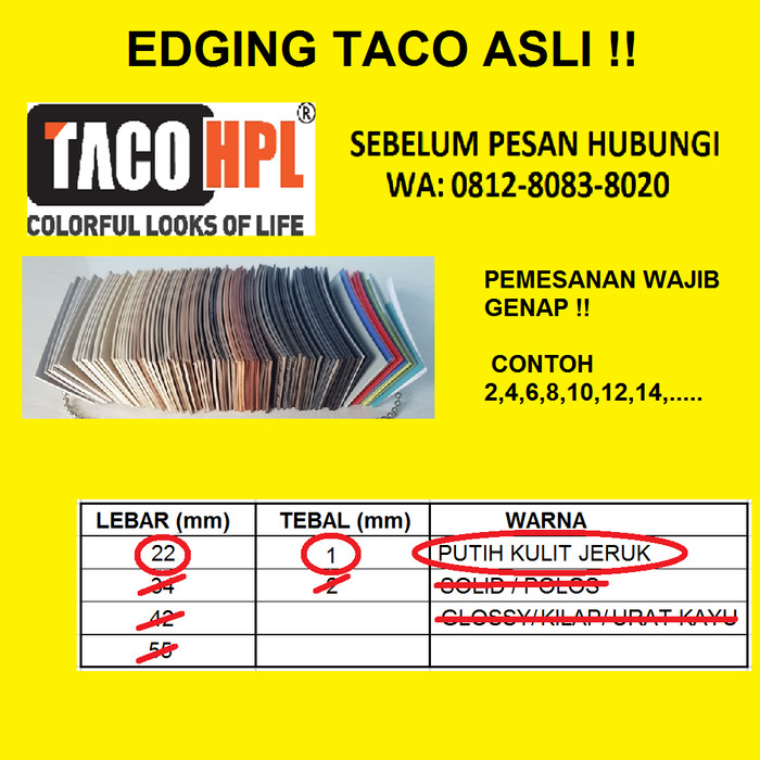 Jual Edging TACO HPL 22/1 mm Putih Kulit Jeruk - Jakarta Barat - Mitra ...