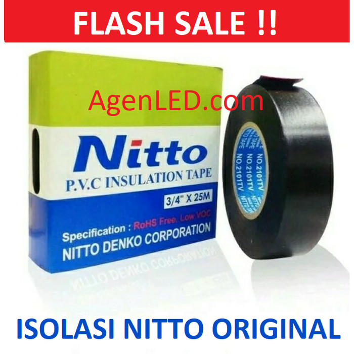 Jual NITTO ISOLASI LISTRIK ORIGINAL Tape Hitam PVC kabel nito 3/4" 25M ...
