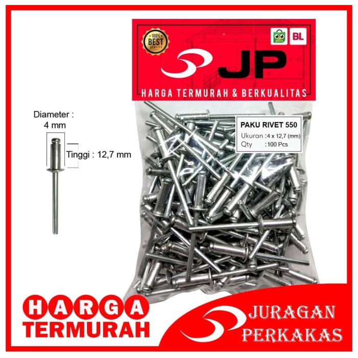 Jual PAKU RIVET 4 X 12.7 MM 550 BLIND RIPET RIFET TEMBAK ALUMINIUM 100 ...