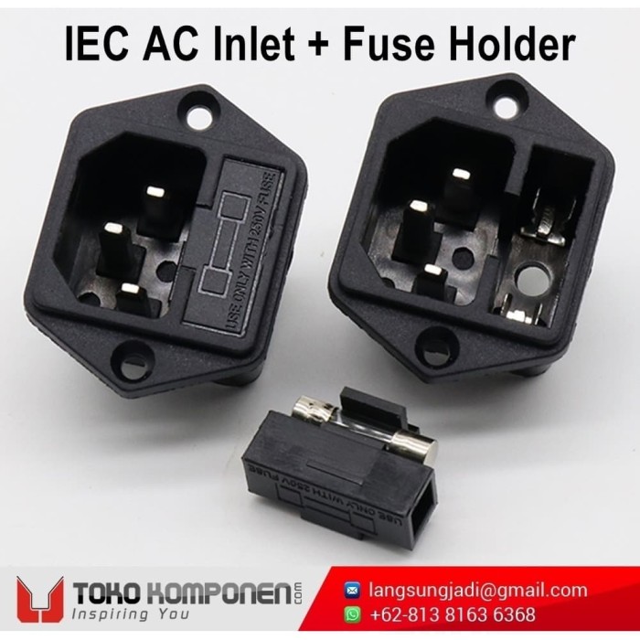 Jual IEC AC inlet + fuse holder, chassis-mount in-let power plug - Kab ...