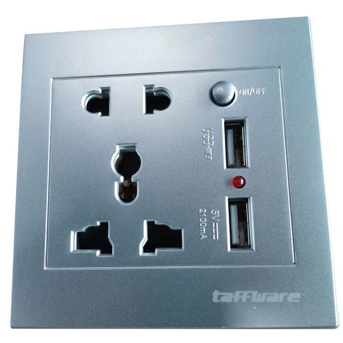 Jual Stop Kontak Universal UK EU US 2 Port USB dengan On Off Switch ...