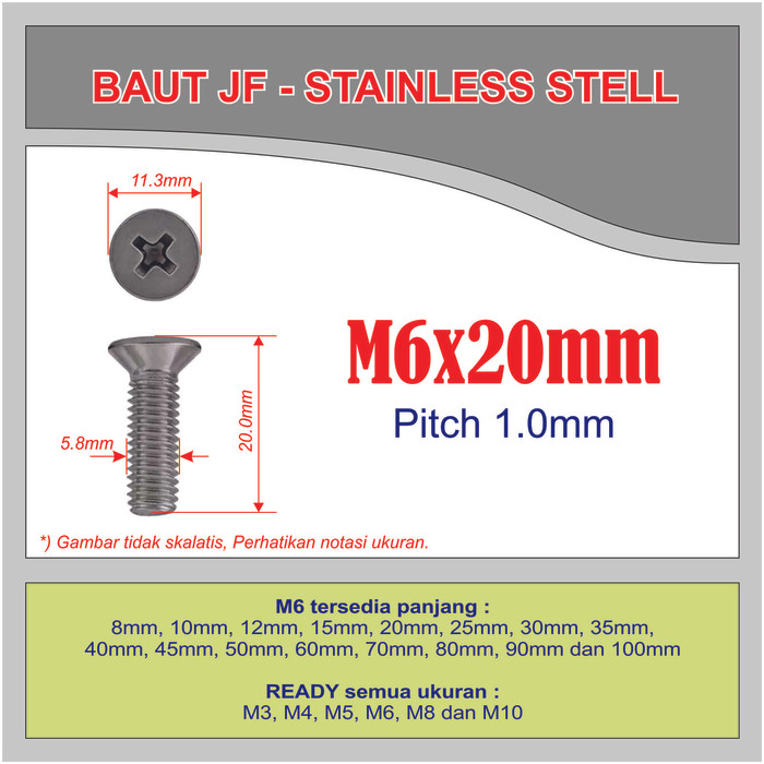 Jual Baut JF - M6 x20mm - Baut Versing obeng plus - Stainless 304 - Kota Bekasi - Gozel_Online ...
