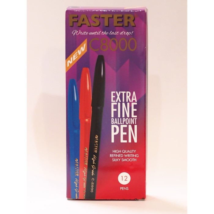 Jual Ballpoint/ Pulpen Faster C8000, 0.7mm isi 12 pcs - Black - Kota ...