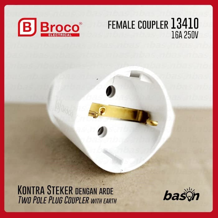 Jual BROCO 13410 STD 2Pole Plug Coupler 16A 250V White - Kontra Steker ...