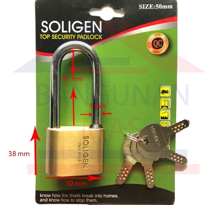 Jual Gembok Soligen Per 50 mm Panjang Kuningan Computer Key GEMBOK ...